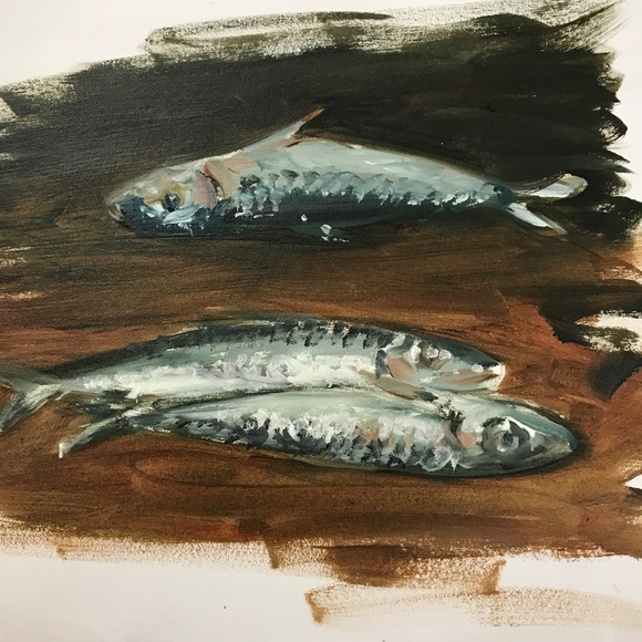 Hand Crafted | Art | Original Oil Painting Fish Collectible Art Study ...